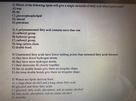 Solved Which Of The Following Lipids Will Give A Single Chegg