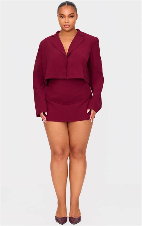 Plus Burgundy Tailored Woven Bow Micro Mini Skirt Plus Size