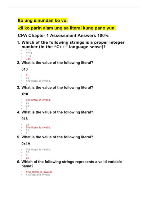 Cpa Answersheet Programming Essentials In C Chapter 1 Assessment Cpa Programming Essentials