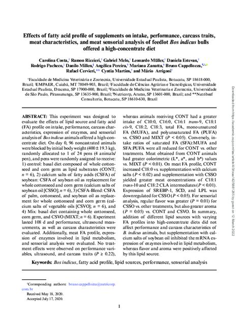 Pdf Effects Of Fatty Acid Profile Of Supplements On Intake Performance Carcass Traits Meat