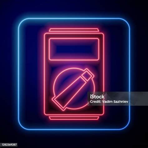 빛나는 네온 암페어 미터 멀티 미터 파란색 배경에 고립 된 볼트계 아이콘 전류 측정을 위한 계측기 벡터 일러스트레이션 건강 검진에 대한 스톡 벡터 아트 및 기타 이미지