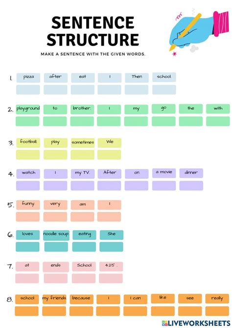 Sentence Structure Free Activity Sentence Structure Sentence