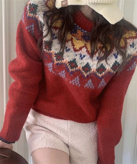 여리핏 데일리 라운드니트 노르딕 눈꽃 크리스마스 에이블리