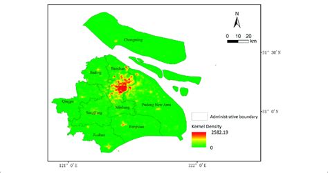 Spatial Distribution Of Poi Kernel Density In Shanghai Download Scientific Diagram