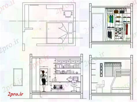 دانلود نقشه اتاق خواب مستر دار طرحی اتاق خواب چیدمان با بخش 3 در 4 متر
