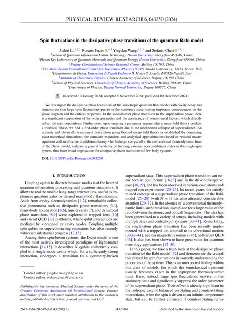 Pdf Spin Fluctuations In The Dissipative Phase Transitions Of The Quantum Rabi Model