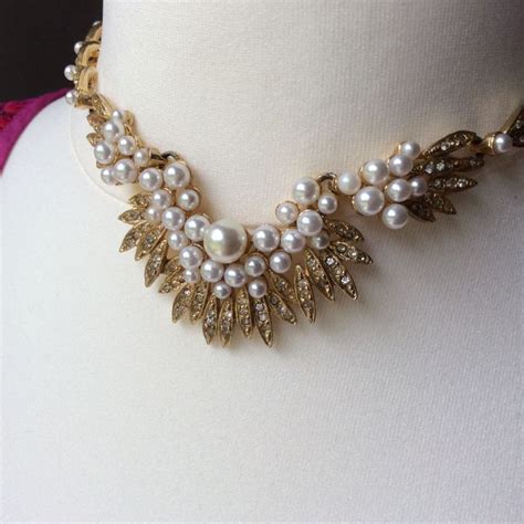 Faux Pearl And Rhinestone Crystal Choker Necklace Statement Necklace
