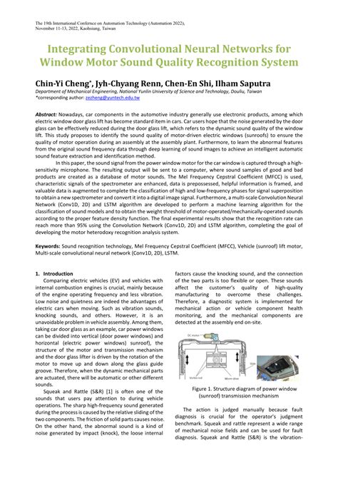 Pdf Integrating Convolutional Neural Networks For Window Motor Sound