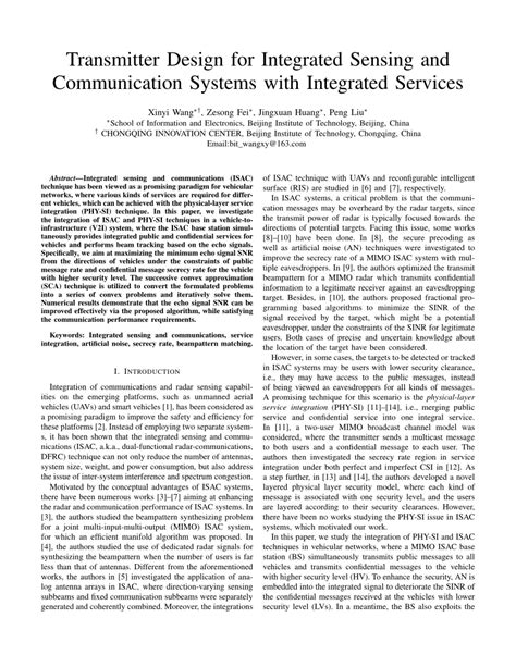 Pdf Transmitter Design For Integrated Sensing And Communication Systems With Integrated Services