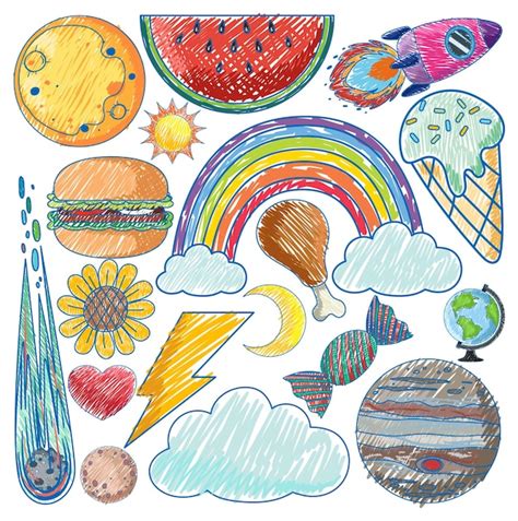 Premium Vector Outer Space Objects In Pencil Colour Sketch Simple Style