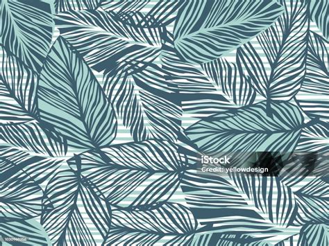 열 패턴 팜 잎 원활한 벡터 꽃 배경 줄무늬에 이국적인 식물 그림을 인쇄 합니다 여름 자연 정글 인쇄 페인트 라인에 야자수의 잎입니다 기하 도형에 대한 스톡 벡터 아트 및