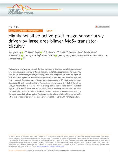 Pdf Highly Sensitive Active Pixel Image Sensor Array Driven By Large Area Bilayer Mos2