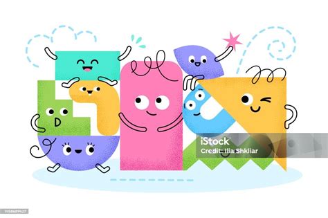 기하학적 모양 캐릭터 퍼즐 얼굴 다리 손 큰 구성 컬러 웃는 요소 벡터 개념을 가진 귀여운 만화 인물 아이에 대한 스톡 벡터 아트 및 기타 이미지 Istock