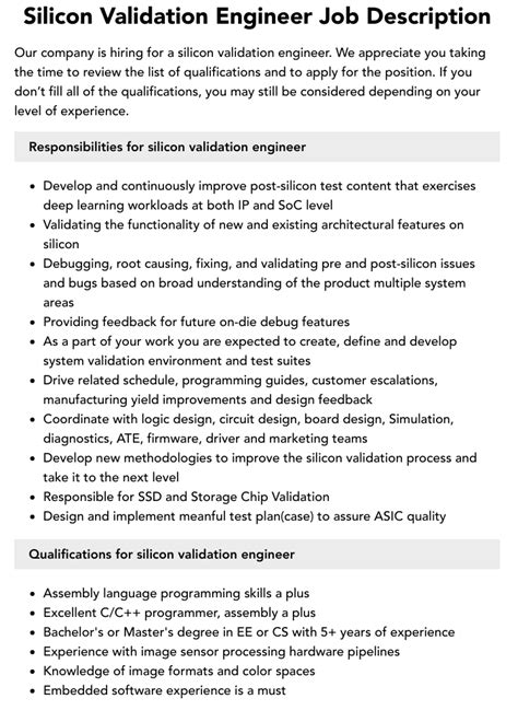 Silicon Validation Engineer Job Description Velvet Jobs