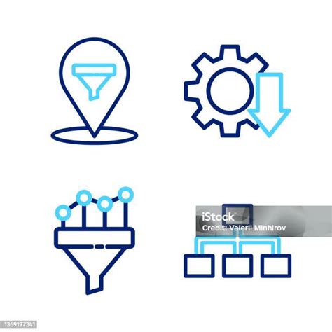 세트 라인 계층 구조 오간그램 차트 판매 유입경로 비용 절감 및 위치 판매 아이콘 벡터 가격에 대한 스톡 벡터 아트 및 기타