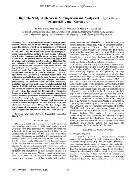 Pdf Big Data Nosql Databases Comparison And Analysis Of Big Table