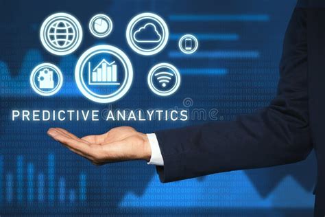 Concept Of Predictive Analytics Businessman And Different Virtual Icons On Color Background