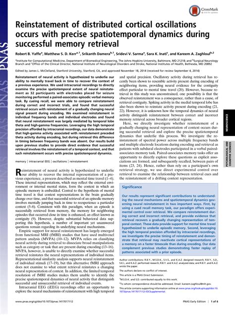 Pdf Reinstatement Of Distributed Cortical Oscillations Occurs With Precise Spatiotemporal