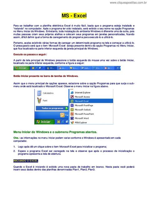Clique Apostilas Excel Iniciante