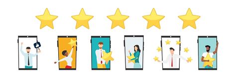온라인 품질 평가 별 5개 좋아요 5개 고객 피드백 평가 온라인 설문조사 개념 고객 경험을 평가하고 리뷰를 작성하고 피드백을 남기는 사람들 그룹 벡터 Brand Name