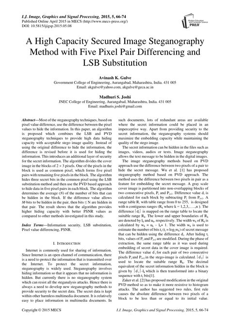 Pdf A High Capacity Secured Image Steganography Method With Five Pixel Pair Differencing And
