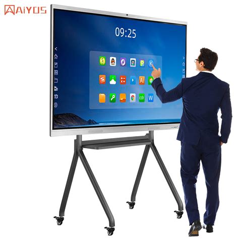 Aiyos Digital Smart Board 100inch 4k Touch Screen Interactive Whiteboard Floor Stand Wall