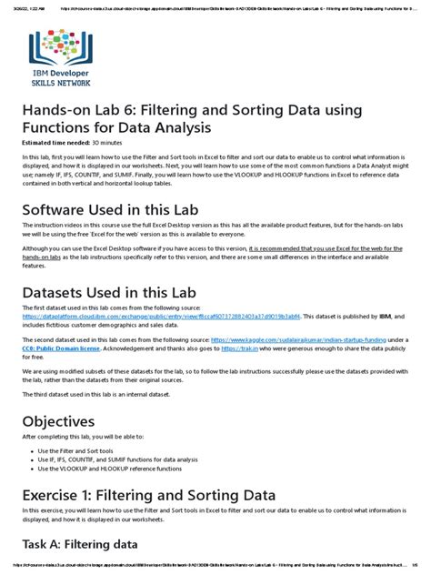 Hands On Lab 6 Filtering And Sorting Data Pdf Microsoft Excel