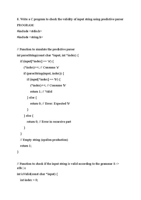 Cycle 8 Compiler Design Write A C Program To Check The Validity Of Input String Using