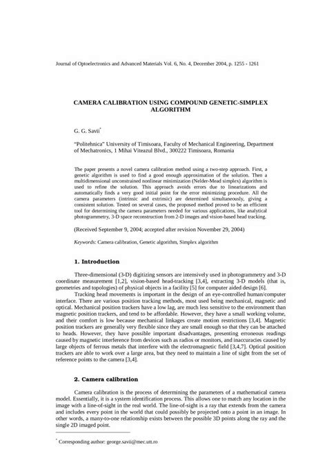 Pdf Camera Calibration Using Compound Genetic Simplex · Pdf Filecamera Calibration Using