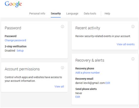 Updated Google Settings Page
