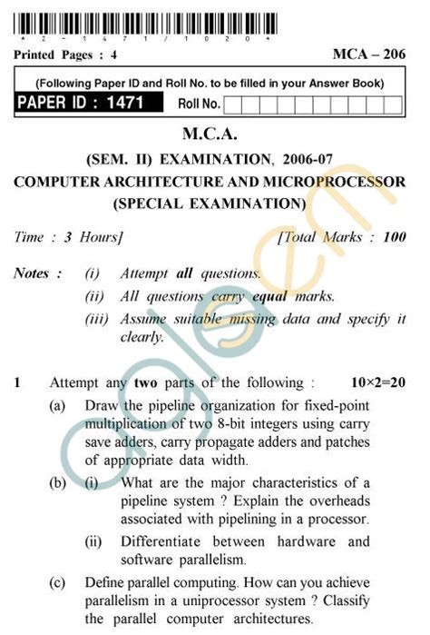 Uptu Mca Question Papers Mca 206 Computer Architecture