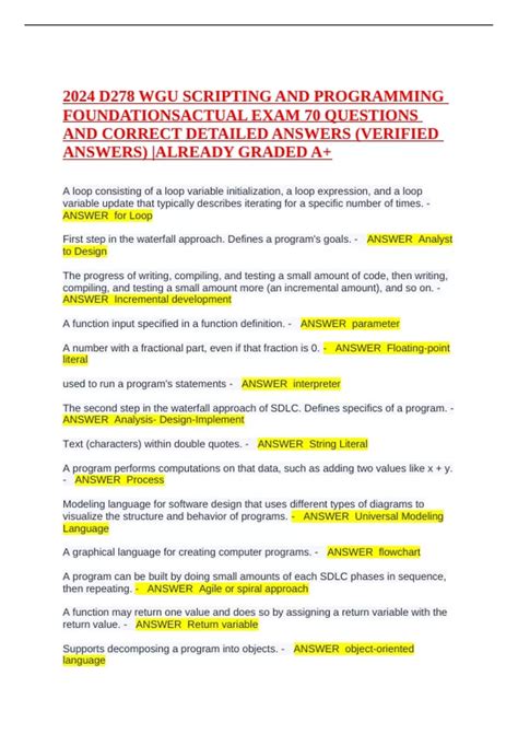 2024 D278 Wgu Scripting And Programming Foundationsactual Exam 70