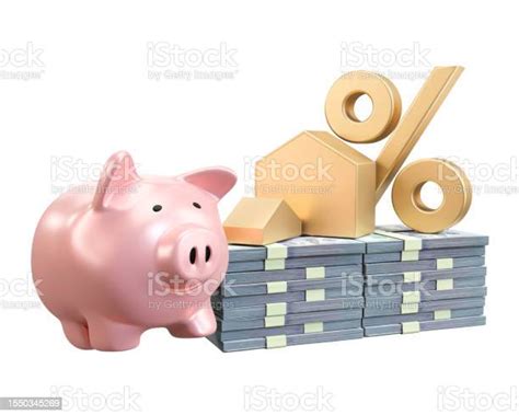 돈과 돼지 저금통이 있는 비율 주택 구입을 위한 돈 절약 투자 모기지 금융 및 주택 융자 재융자 재정 계획 주택 융자 클리핑 패스 3d 렌더링 0명에 대한 스톡 사진 및