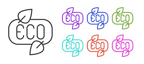 흰색 배경에 격리 된 검은 줄 잎 에코 기호 아이콘 에코 그린 배너 라벨 태그 로고 스티커 다채로운 아이콘을 설정합니다 벡터 Friendly Match에 대한 스톡 벡터