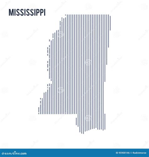 Vector Abstract Hatched Map Of State Of Mississippi With Vertical Lines Isolated On A White
