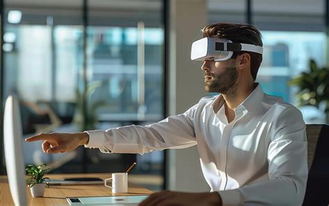 Premium Photo A Man Using Vr In Office Update Technology Ai Generated