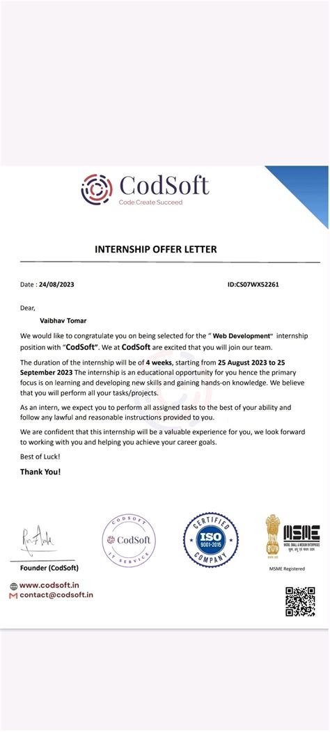 Vaibhav Tomar On Linkedin Intership Webdevelopment Codesoft