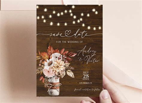 Rustic Fall Save The Date Template Save The Date With Wood Wood And Lights Autumn Save The