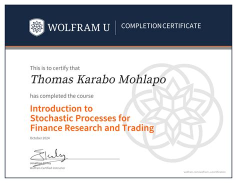 Wolfram U Certificate Introduction To Stochastic Processes For Finance