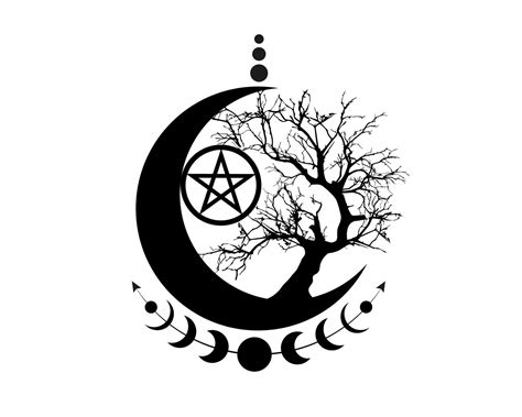Mystical Moon Phases Tree Of Life And Wicca Pentacle Sacred Geometry