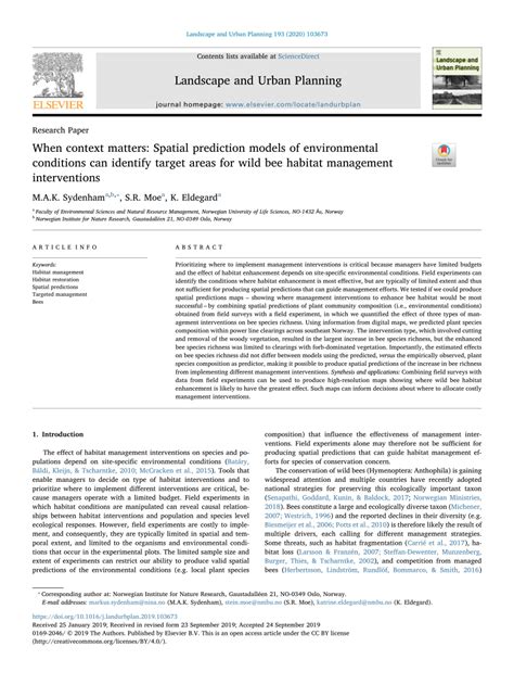 Pdf When Context Matters Spatial Prediction Models Of Environmental