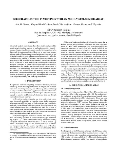 Pdf Speech Acquisition In Meetings With An Audio Visual Sensor Array