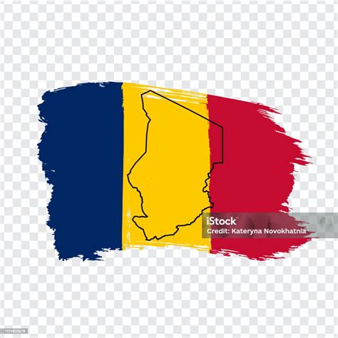 브러시 스트로크와 빈지도 차드에서 차드의 국기 공화국 높은 품질의지도 차드와 투명 배경에 플래그 아프리카 스톡 벡터입니다 벡터 일러스트 레이션 Eps10 0명에 대한 스톡