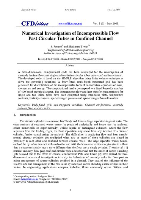 Numerical Investigation Of Incompressible Flow Past Circular Tubes In