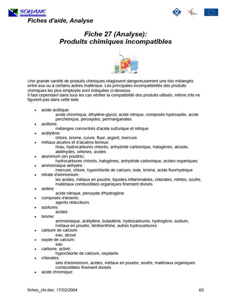 Incompatibilité Des Produits Chimiques Pdf