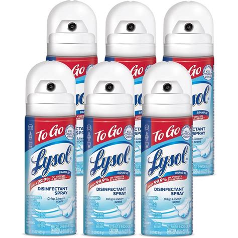 6 Pack Mini Size Lysol Disinfectant Spray `to Go` Crisp Linen 15