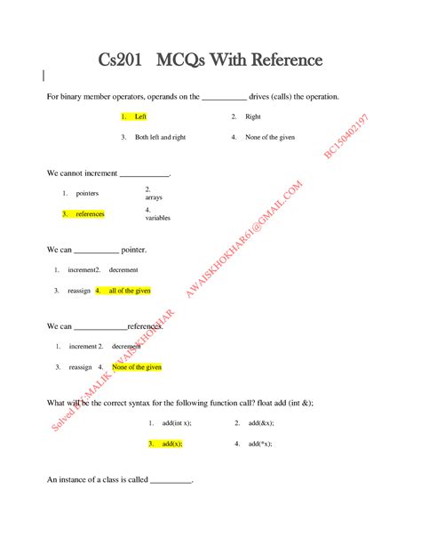 cs201 past cs2 01 mcqs with reference for binary member operators