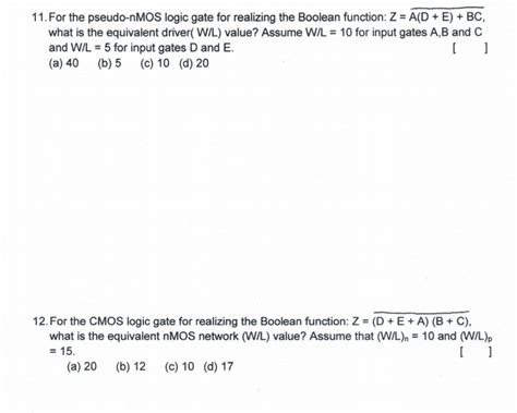 Solved 11 For The Pseudo NMOS Logic Gate For Realizing The Chegg Com