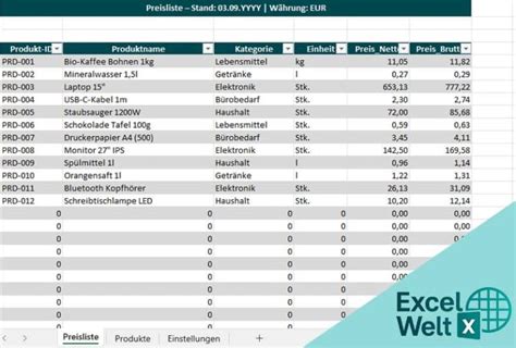 Preisliste Vorlage Kostenlos Preisliste In Excel