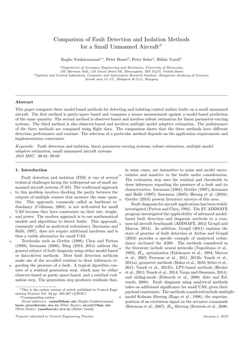 Pdf Comparison Of Fault Detection And Isolation Methods For A Small